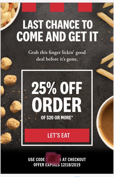 [KFC] KFC VIP deal,25% off. YMMV? - RedFlagDeals.com Forums