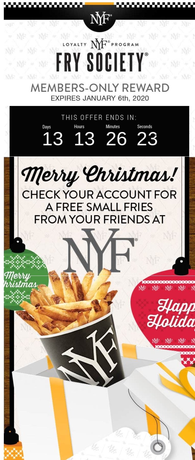 [New York Fries] Free Small NYF for Christmas - Check your emails ...