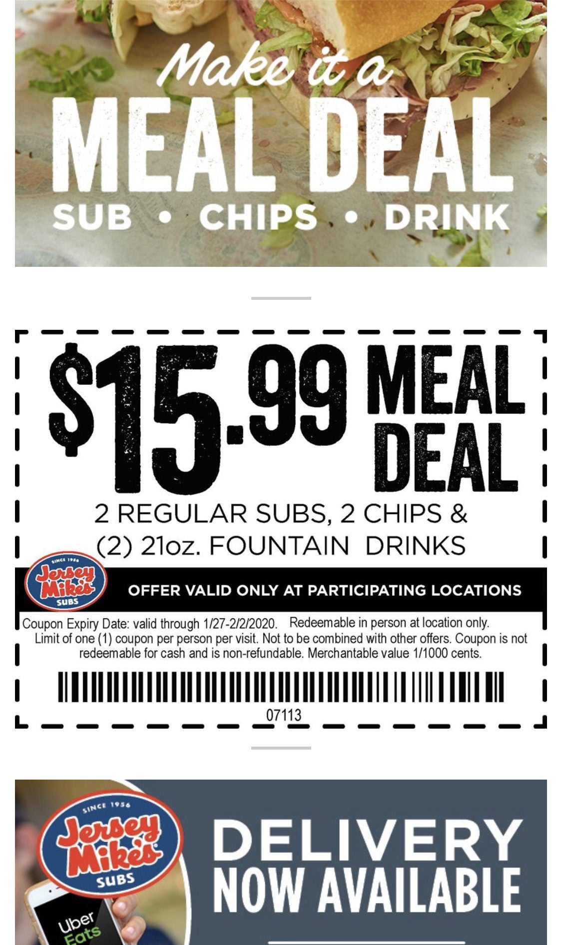 [Jersey Mikes Subs] 2 subs + 2 chips + 2 drinks for $15.99 (Kitchener ...