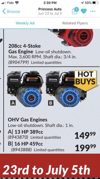 [Princess Auto] 16 HP horizontal shaft engine. $249.99 - RedFlagDeals ...