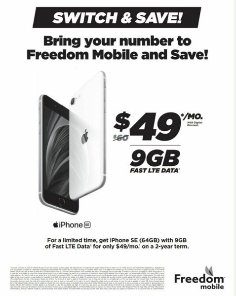 [Freedom Mobile] Freedom Mobile iPhone SE $49/mo 9 GB Data ...