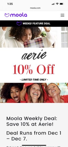 [Aerie] [Moola app] Save 10% on Aerie $100 e-gift card - RedFlagDeals.com Forums