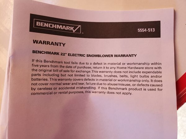 [Home Hardware] BENCHMARK 22" Electric Snow Blower - 15 amp @ 149.99 ...
