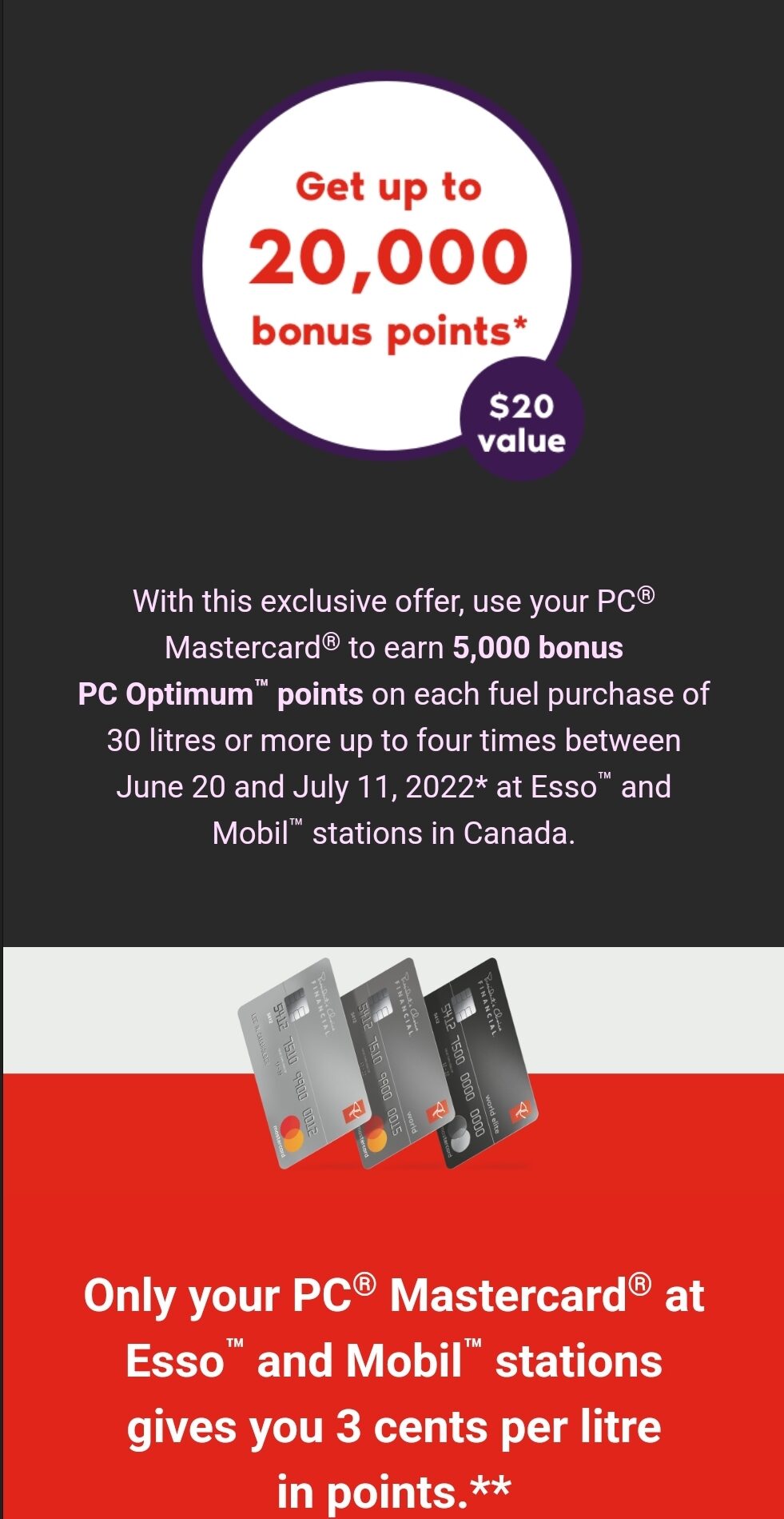 [Esso] Earn 5,000 bonus PC Optimum points on each fuel purchase of 30 ...