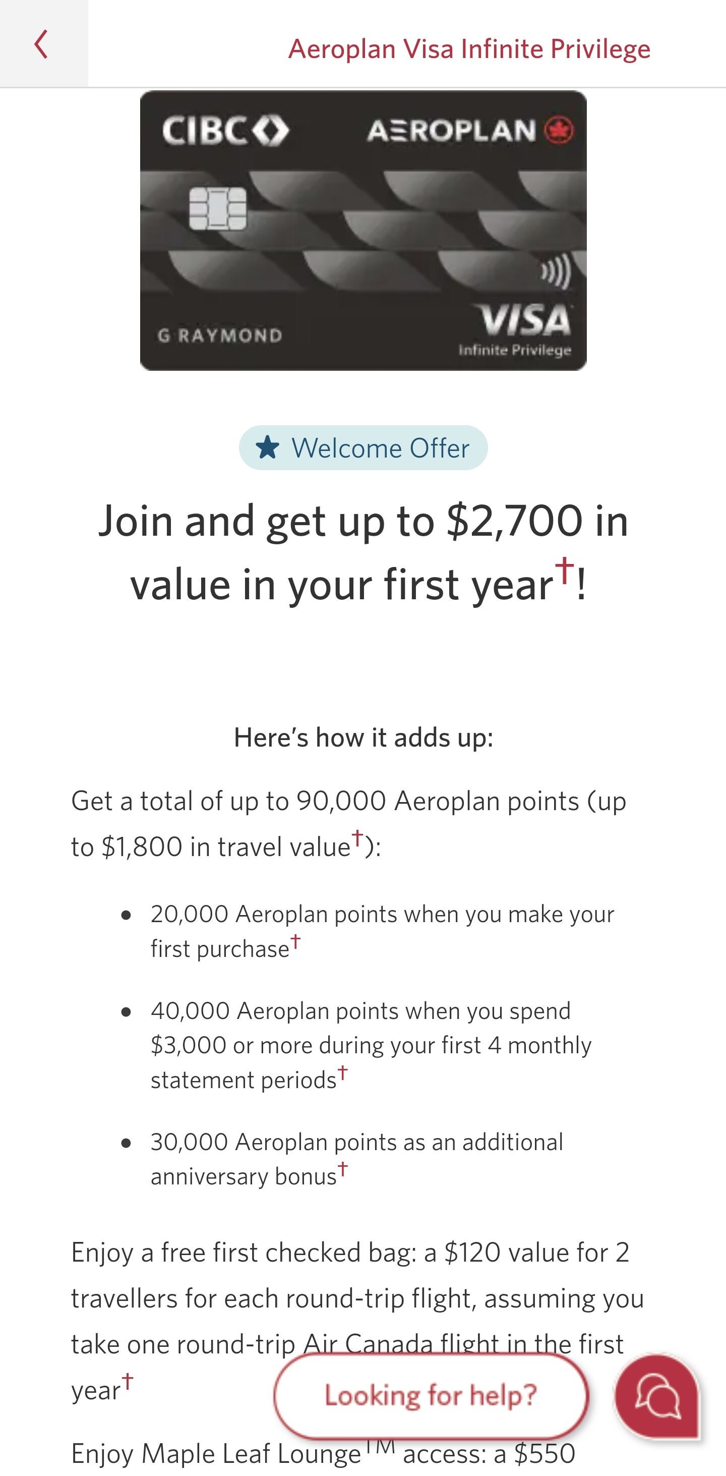 [CIBC] Aeroplan Visa Infinite 45K point& Visa Infinite Privilege 90K ...