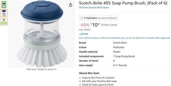 [Amazon.ca] Scotch-Brite 495 Soap Pump Brush, (Pack of 6) - $10.64 ...