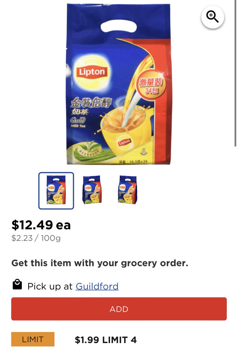 [Real Canadian Superstore] LIPTON Gold Milk Tea Powder, 34 satchels ...
