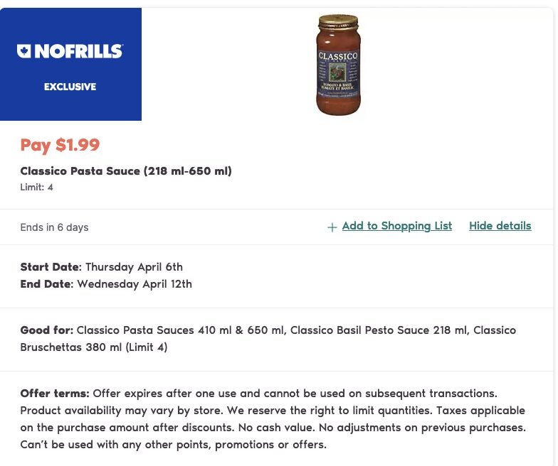 [PC Optimum] Classico Pasta Sauce (218 ml-650 ml) $1.99 (YMMV) (No ...