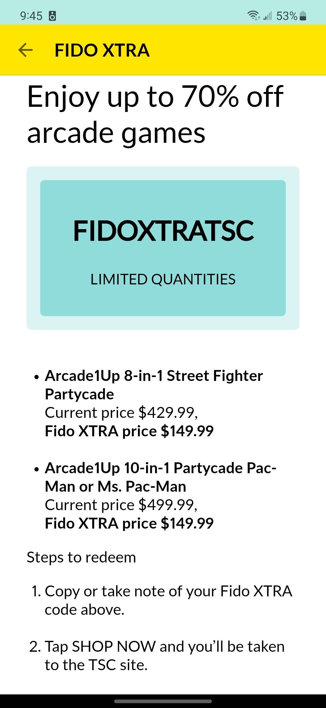 [Fido/TSC] Fido Xtra Arcade1Up 8-in-1 Street Fighter Partycade/10-in-1 Partycade Pac-Man or Ms ...