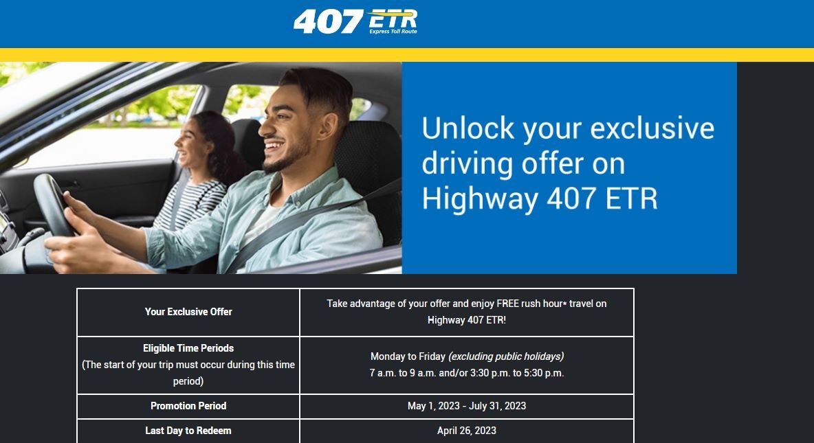 [407 ETR] 407 ETR Free Rush Hour Travel from May 1st - July 31st (YMMV ...