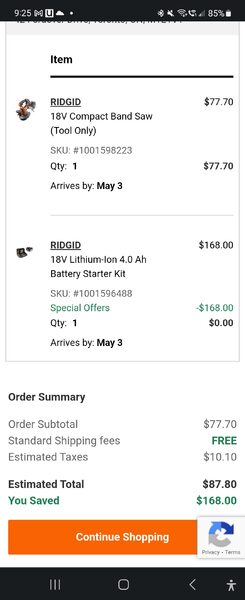 [Home Depot] Hot! Hot! Hot! Ridgid 18V Bandsaw (Tool)only $77.70 + Free ...