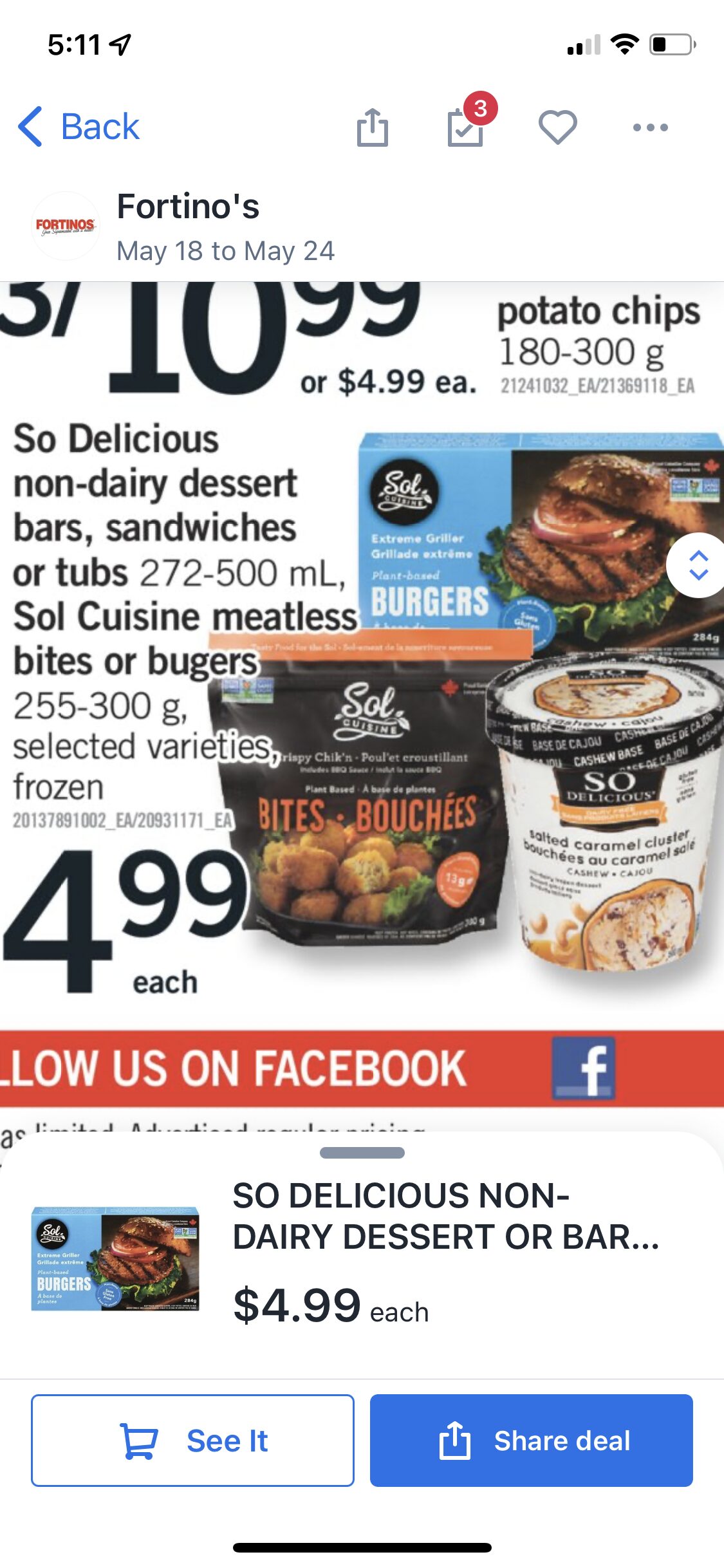 [Fortinos] So Delicious plant based frozen dessert $4.99 + 2,000 ($2 ...