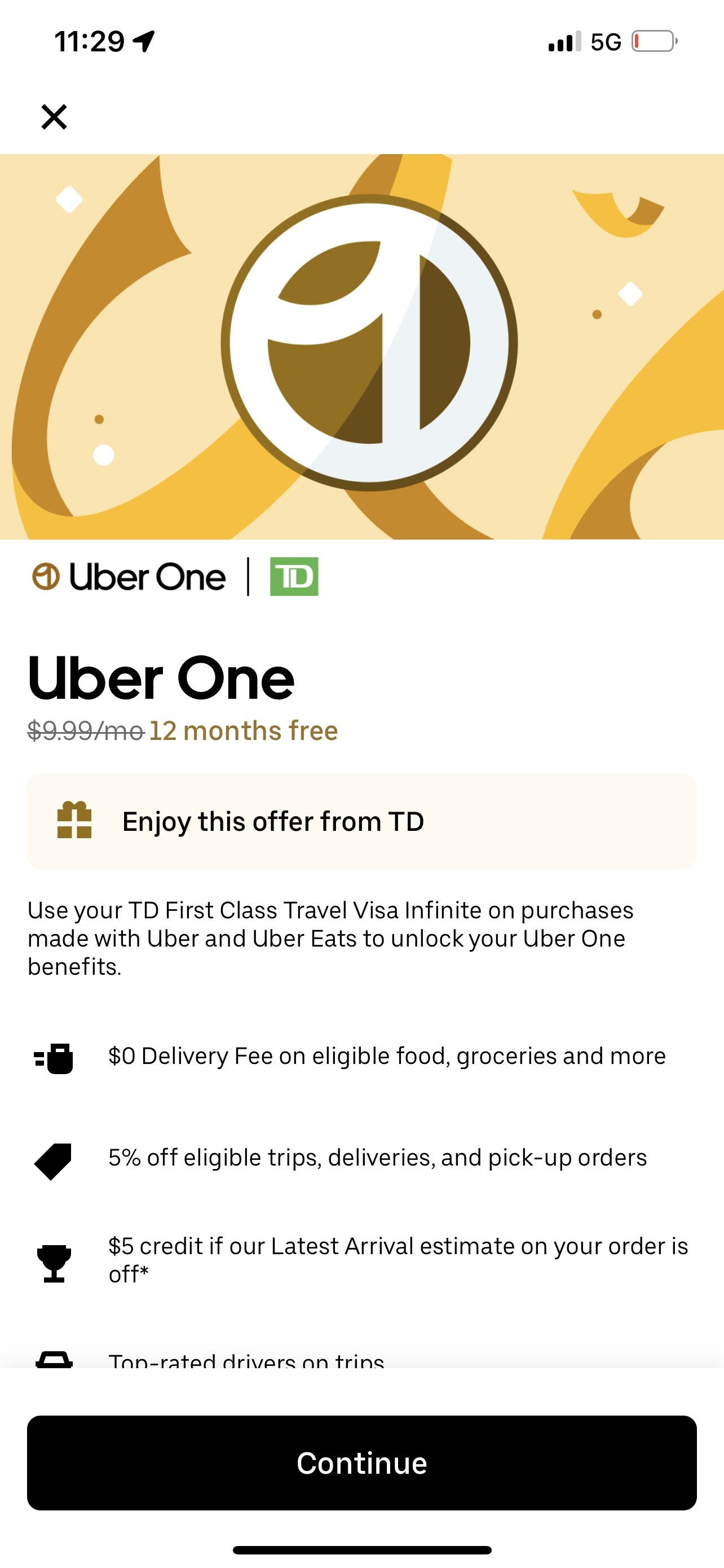[Uber Eats] Get Uber One free with TD - RedFlagDeals.com Forums