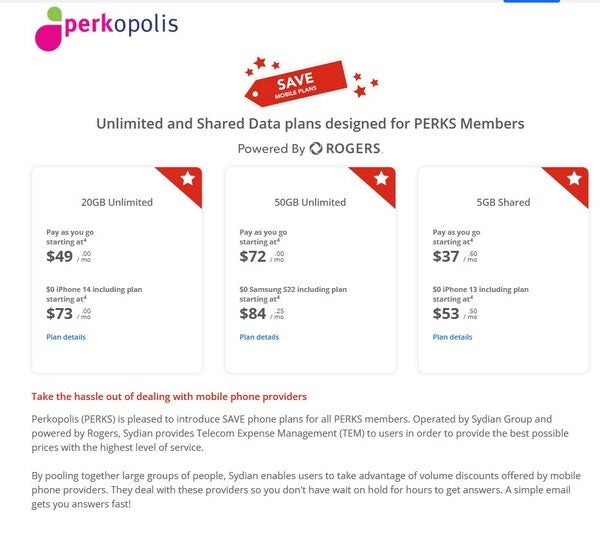 Perkopolis - Phone plans on Rogers via "SAVE" - plans mediocre, but ...