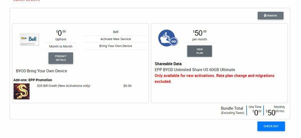 [Bell] [Black Friday] BYOD EPP $45/50GB Unlimited 5G and $50/60GB CAN ...
