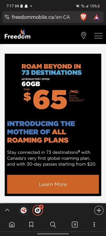 [Freedom Mobile] Roam Beyond FREEDOM 73 DESTINATIONS $65 plan or $20 addon - RedFlagDeals.com Forums