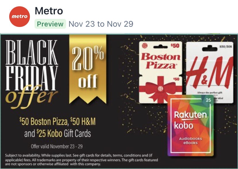 [Boston Pizza] [Black Friday] Get 15% OFF when you buy $50 Gift card ...