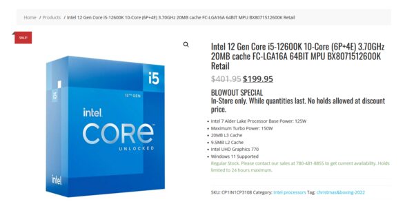 [BCOM Computer Centre] YMMV in-store only - Intel 12 Gen Core i5-12600K ...