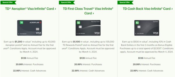 [TD] TD First Class Travel Visa Infinite Card: $650-$850/FYF - Page 10 ...