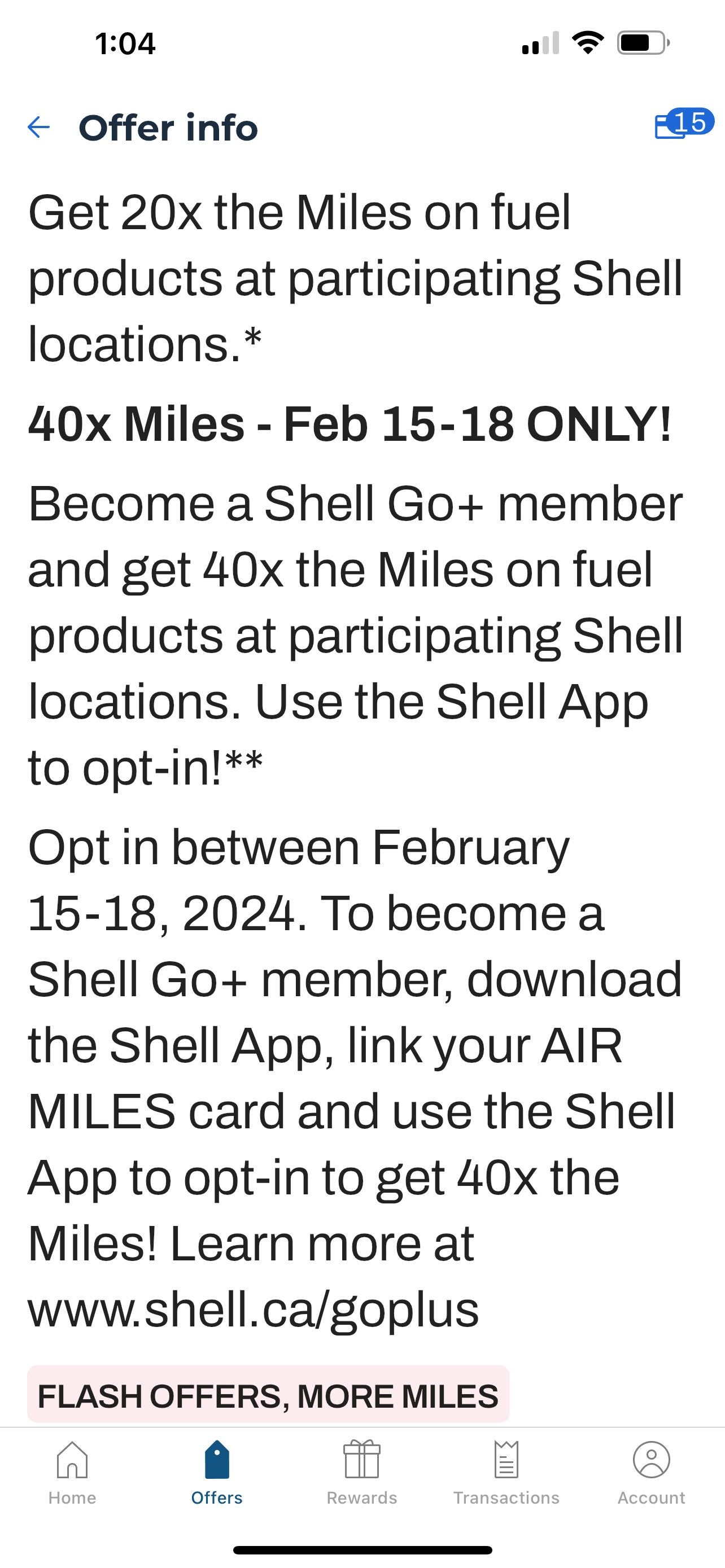 [Shell] 20X and 40X Fuel only Feb 15-18 for QC and Atlantic Canada only ...