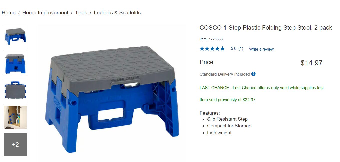 [Costco] COSCO 1-Step Plastic Folding Step Stool, 2 pack, $14.97 w ...