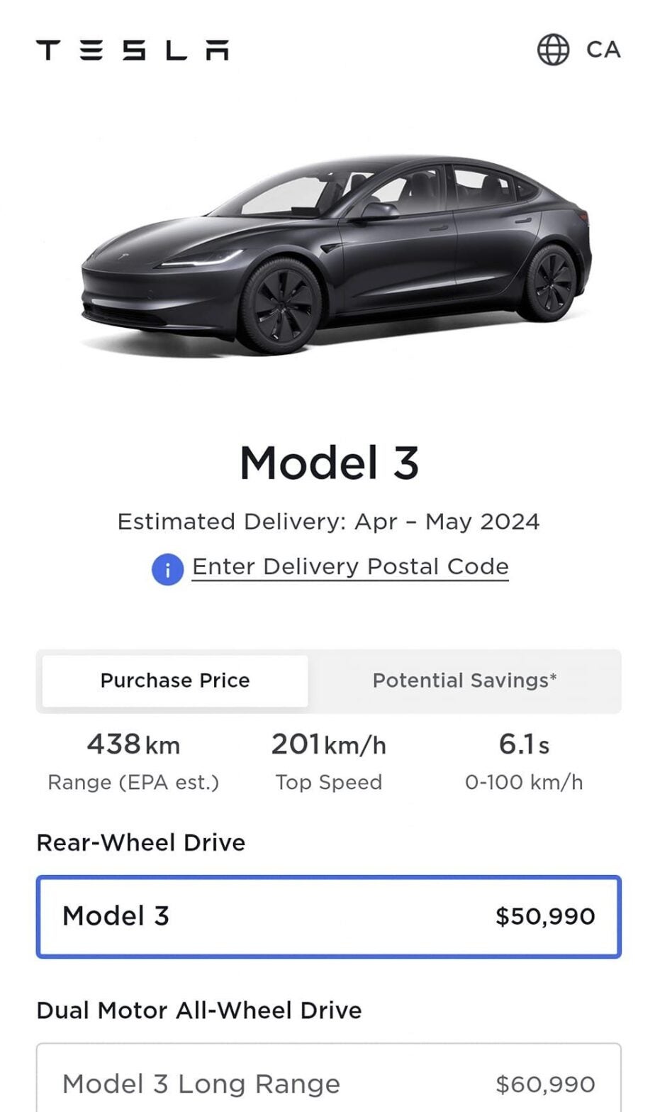 [Tesla] Tesla Model 3 Base RWD Price Drop - $49,990 + Rebates ...