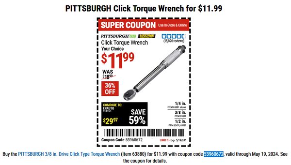[Harbor Freight] PITTSBURGH PRO 150ft.lb 1/2" Torque Wrench & Case ...