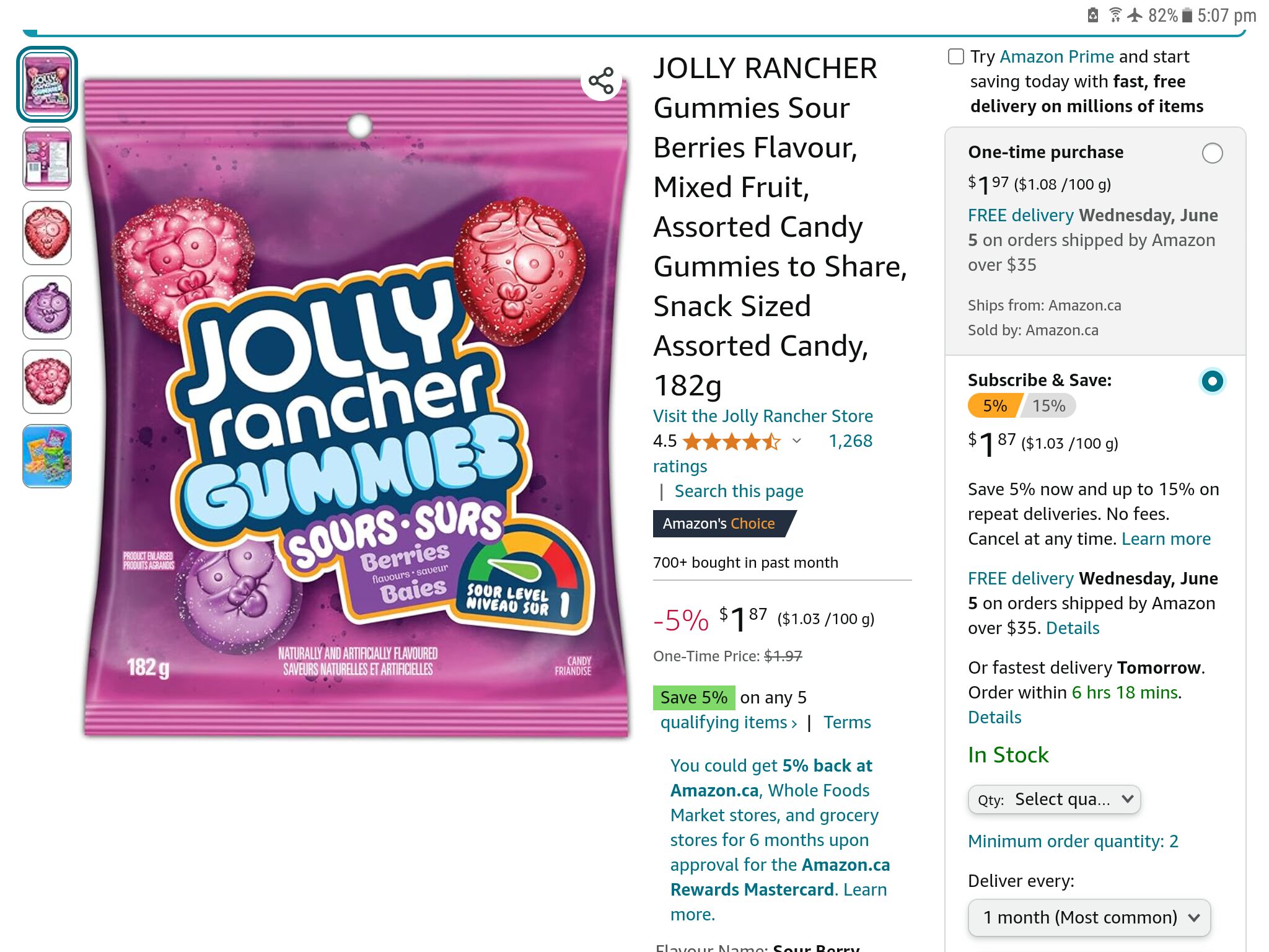 [Amazon.ca] JOLLY RANCHER Gummies Sour Berries 182g $1.87 ...