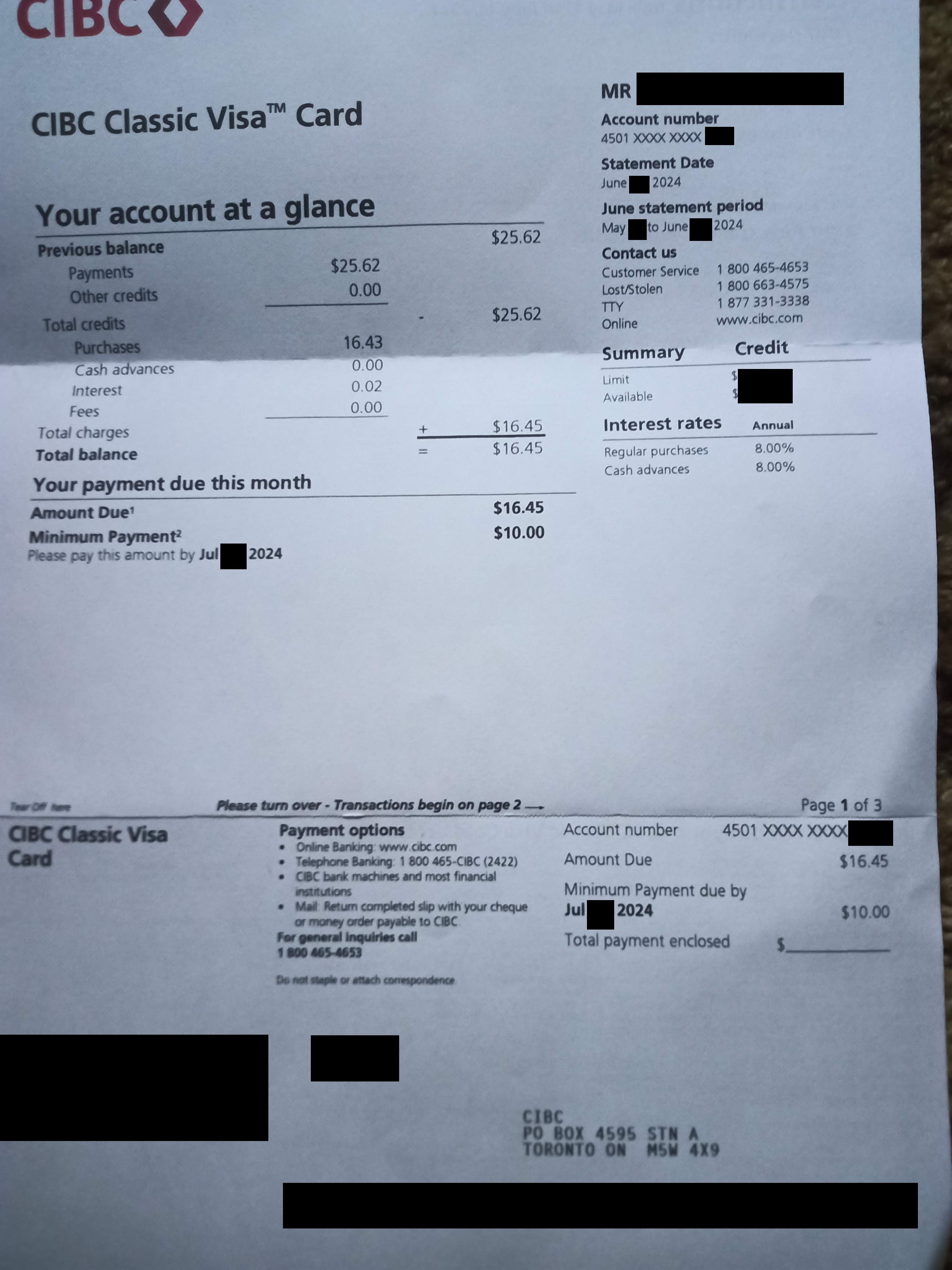 Weird interest rate and interest charge on CIBC credit card ...