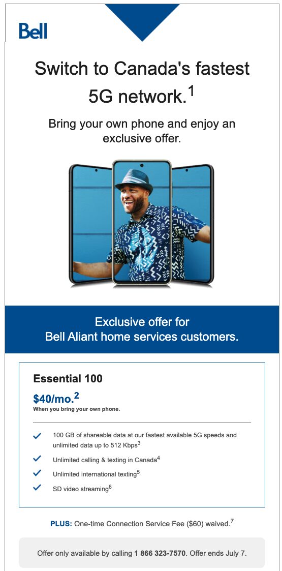 [Bell] BYOD Bell 5G 100GB - $40 (+$60 connection fee waived ...