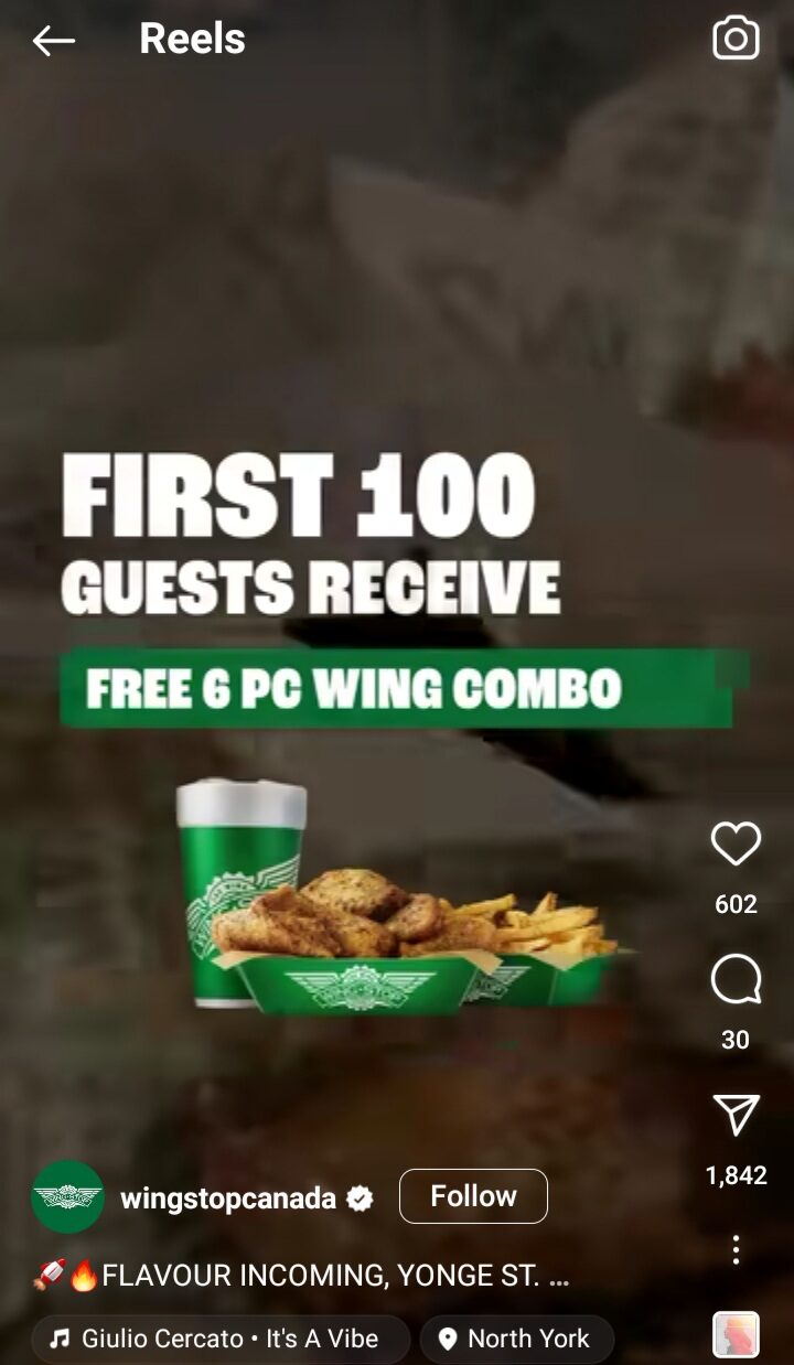[Wingstop Canada] First 100 customers get a free 6-piece boneless ...