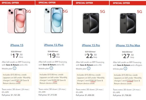 [Rogers] Rogers Wireless EPP New Customer Promo + iPhone 15 device ...