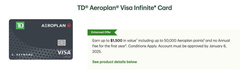 [TD Bank] TD Aeroplan Visa Infinite Card - Up to 50K Aeroplan Points ...