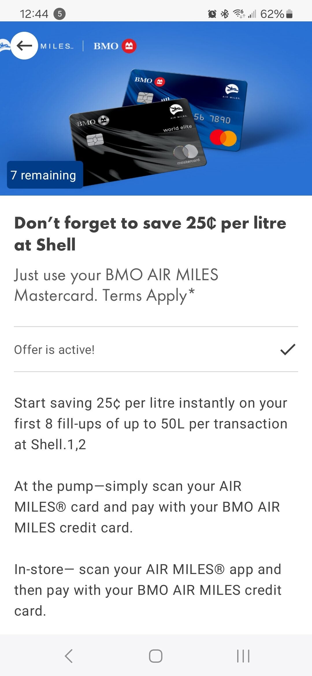 [Shell] [YMMV] [SHELL + BMO AIR MILE Mastercard] Save 25c per litre up ...