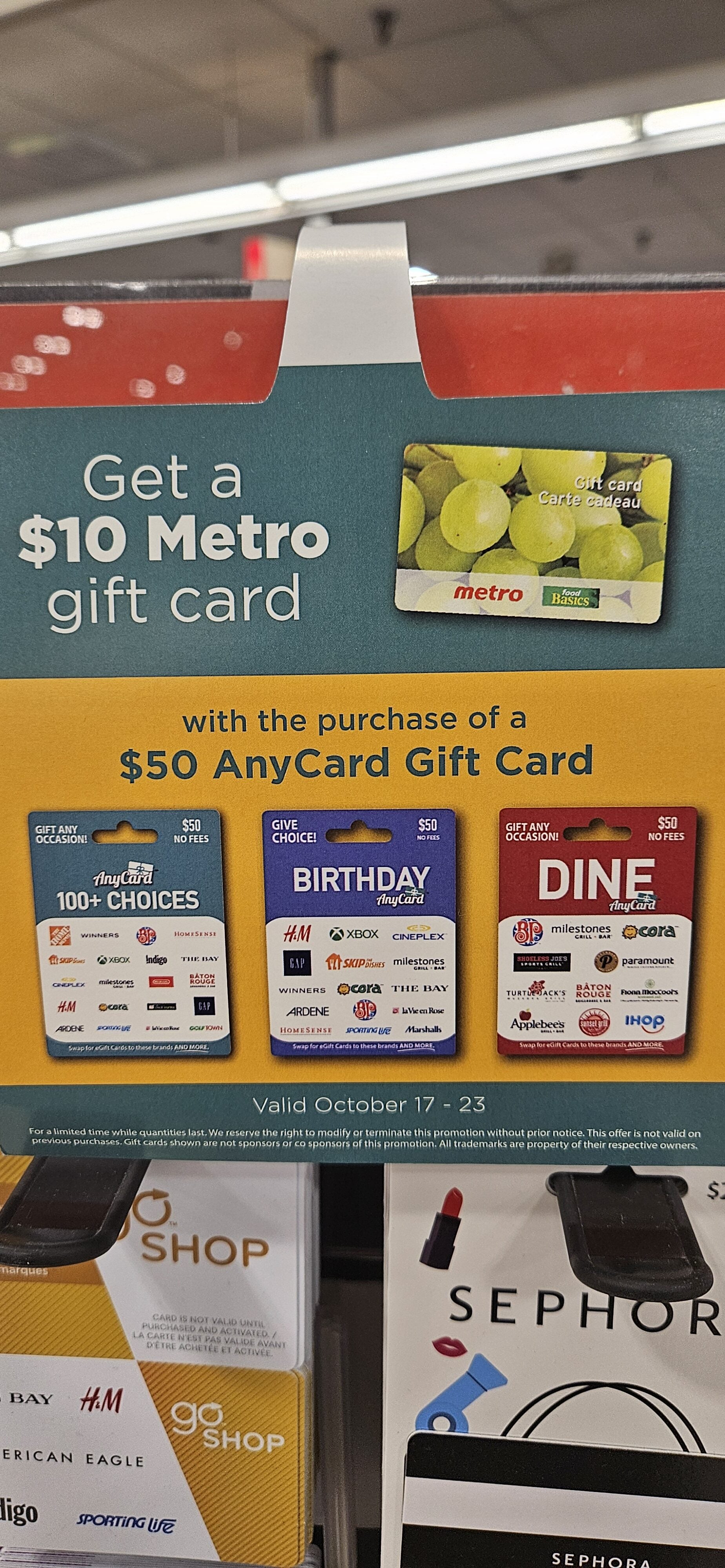 [Metro] [OCT 17-23] Get $10 gift card on purchasing $50 Anycard ...