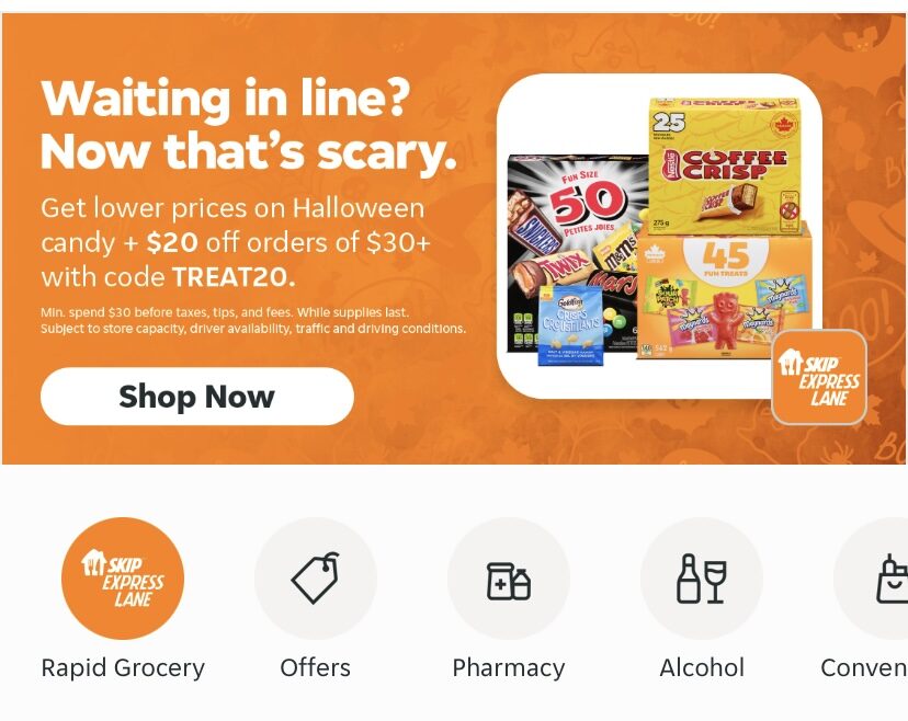 [Skip The Dishes] Skip express lane $20 off on orders $30 ...