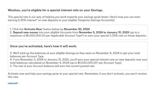 [Tangerine] Tangerine 5.35% interest rate offer for new deposit Nov 5 ...