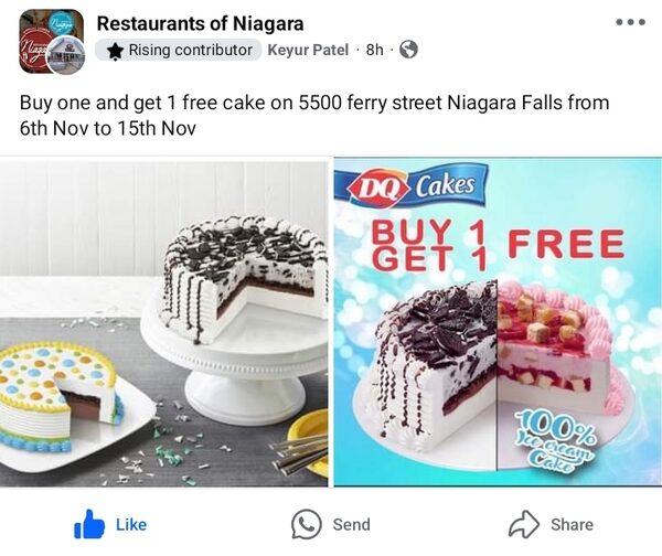 [Dairy Queen] Niagara Falls - BOGO DQ cakes. Nov 6-15 @ 5500 Ferry St ...