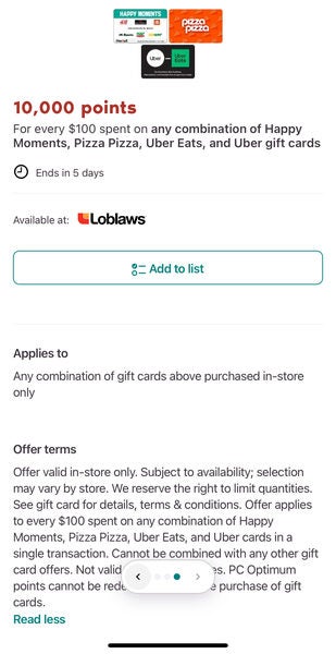 [Loblaws] 10,000 PCO points for every $100 spent on gift cards -Happy ...