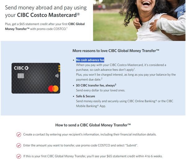 [CIBC] (YMMV) $65 Statement Credit - Send a free Global Transfer with ...