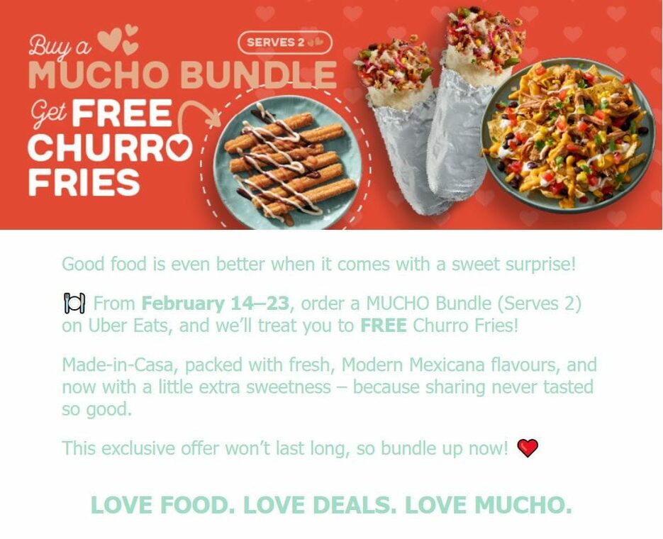[Mucho Burrito] Rewards: Spend $15+, get FREE Combo (Feb 20-24); Buy MUCHO Bundle (via Uber Eats ...