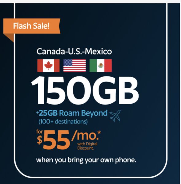 [Freedom Mobile] $55 150GB 5G+ Can/US/Mexico + 25GB Roam Beyond (100 ...