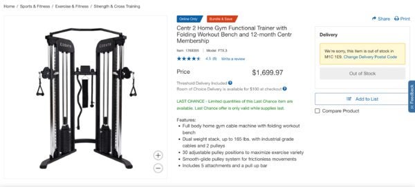 [Costco] Centr 2 Home Gym Functional Trainer with Folding Workout Bench ...