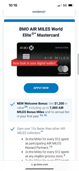 [BMO] BMO World Elite Credit Card 7000 AirMiles welcome bonus ($700 ...