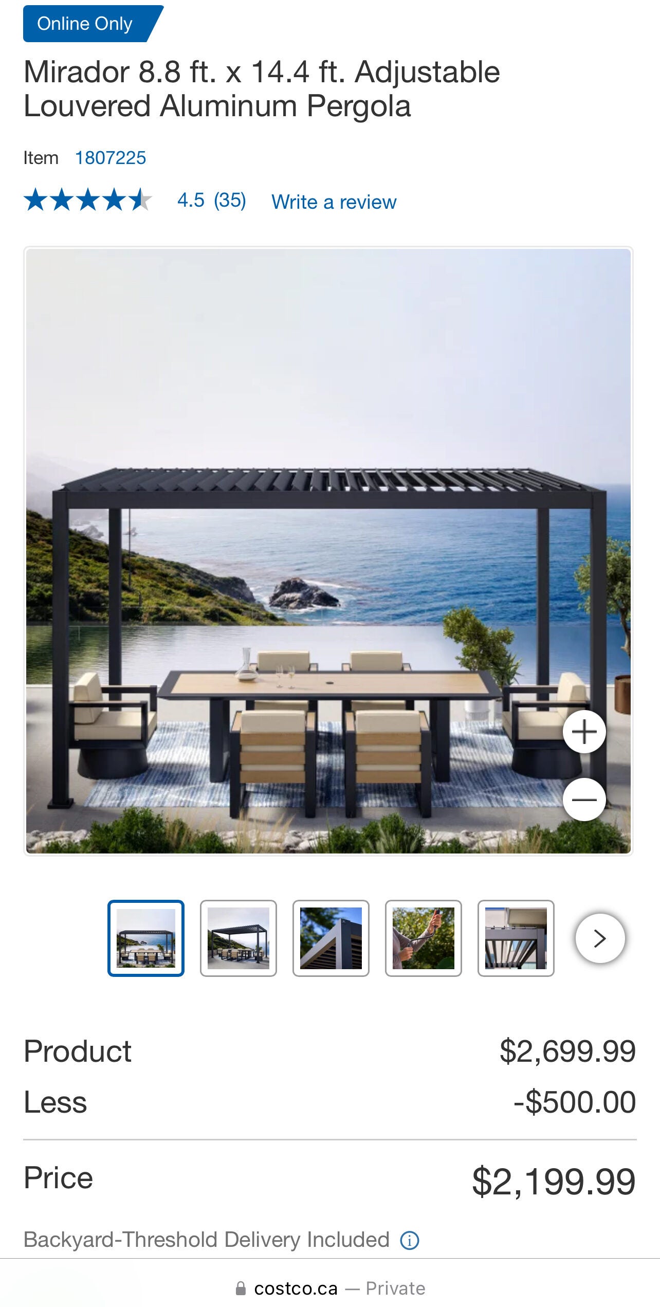 [Costco] Mirador 8.8 ft. x 14.4 ft. Adjustable Louvered Aluminum Pergola - $2199.99 (reg 2699.99 ...