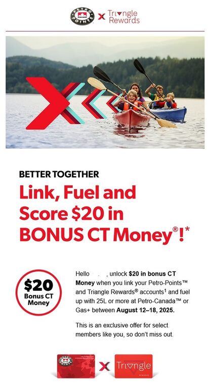 [Petro Canada] $20 in bonus CT Money when you link your Petro-Points ...