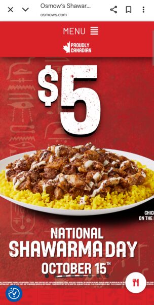 [Multiple] National Shawarma Day (Oct. 15) Deals - $5 Shawarma Wraps ...