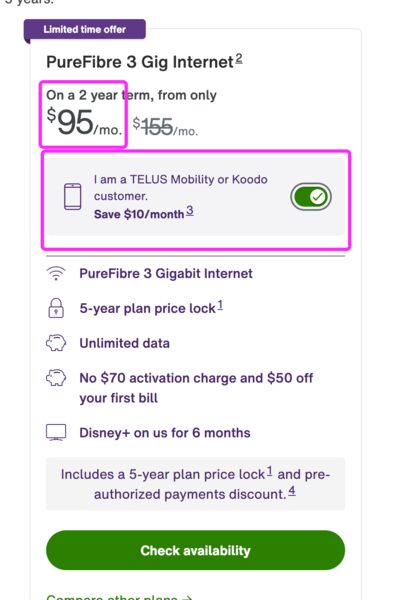 [Telus] PureFibre 1.5 Gigabit for $65 or 3 Gigabit for $70 YMMV - Page ...