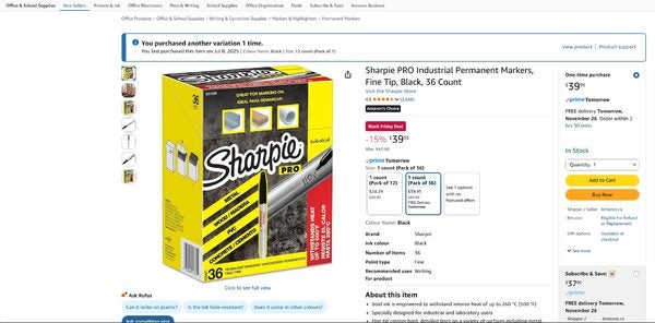 [Amazon.ca] [Black Friday] Sharpie Industrial Permanent Markers, Fine ...