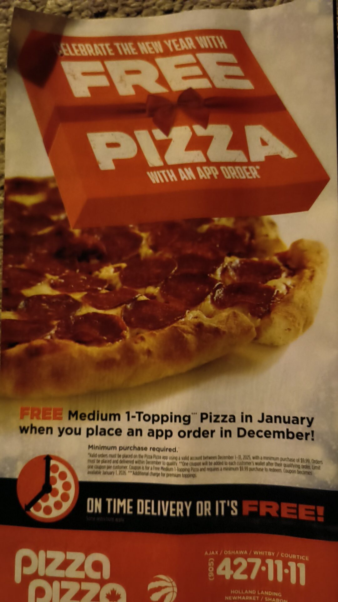[Pizza Pizza] Spend $10 plus tax on the app and get a free medium pizza ...